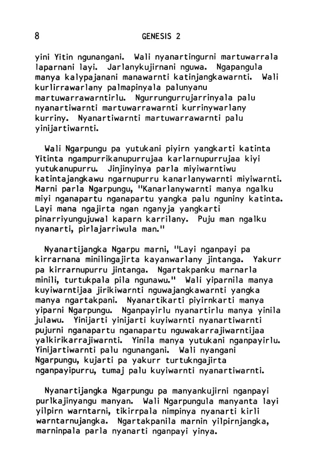 Walmajarri bible genesis 1 | PDF