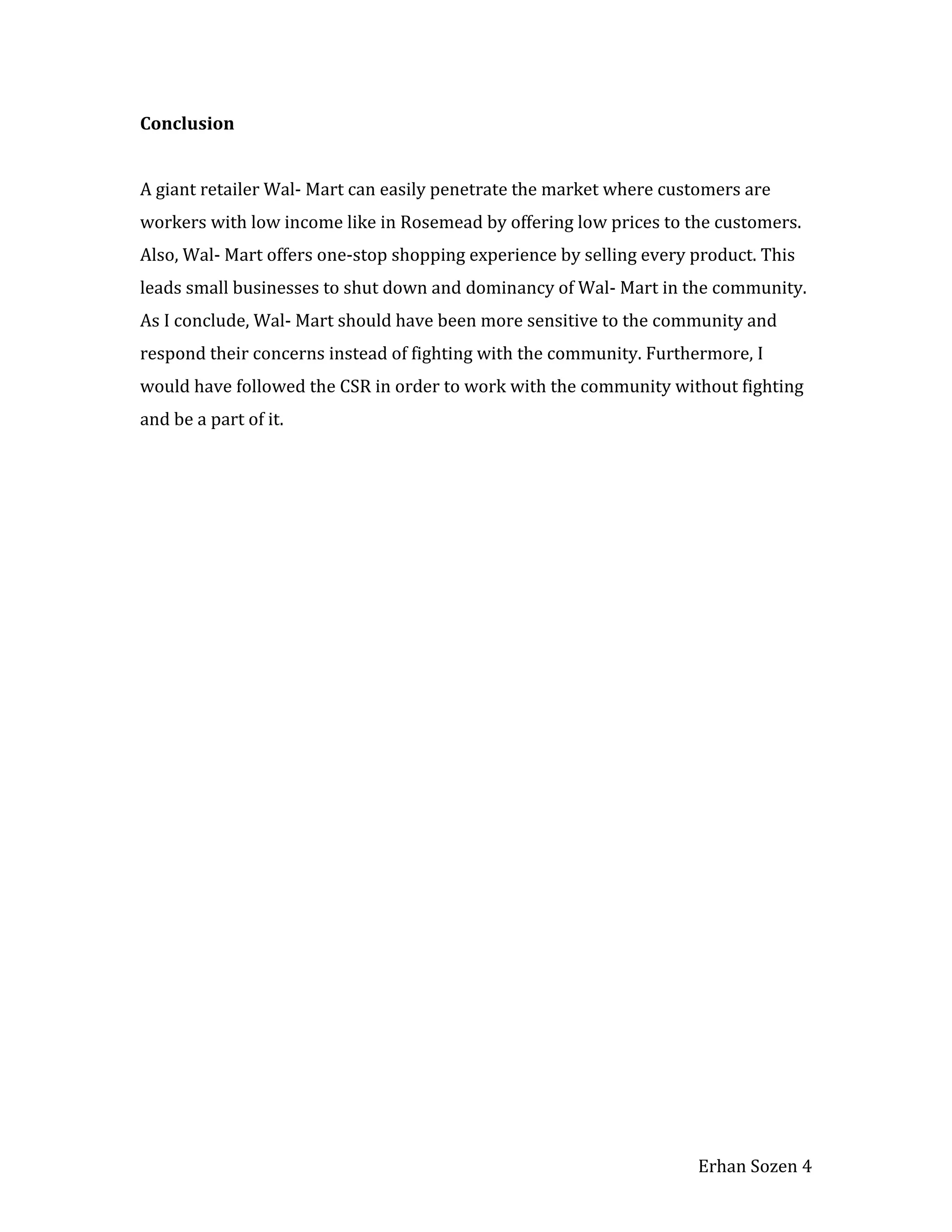 Wal-mart Case Analysis: Rosemead | DOCX