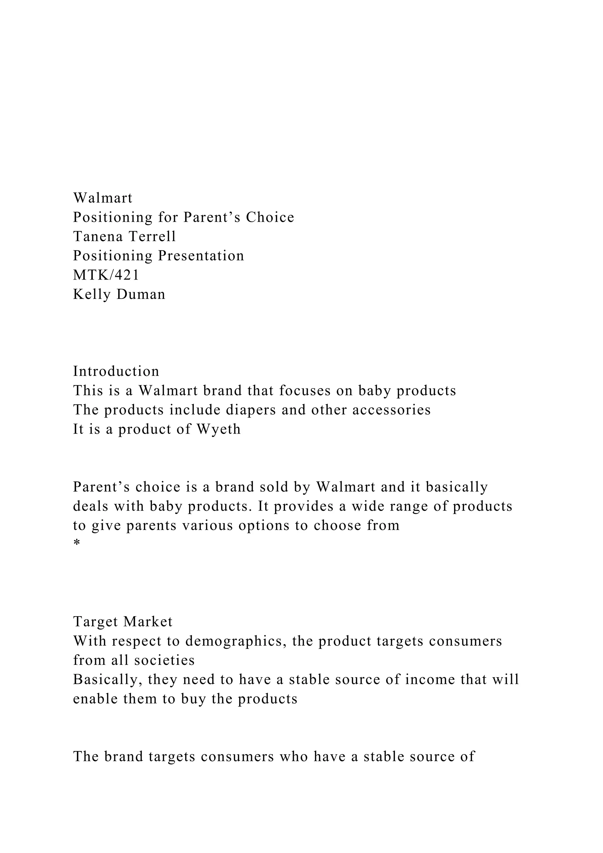 WalmartPositioning for Parent’s ChoiceTanena Terrell.docx