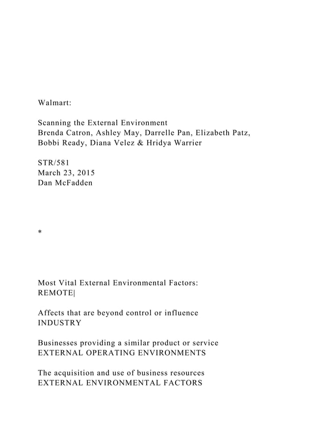WalmartScanning the External EnvironmentBrenda Catr.docx