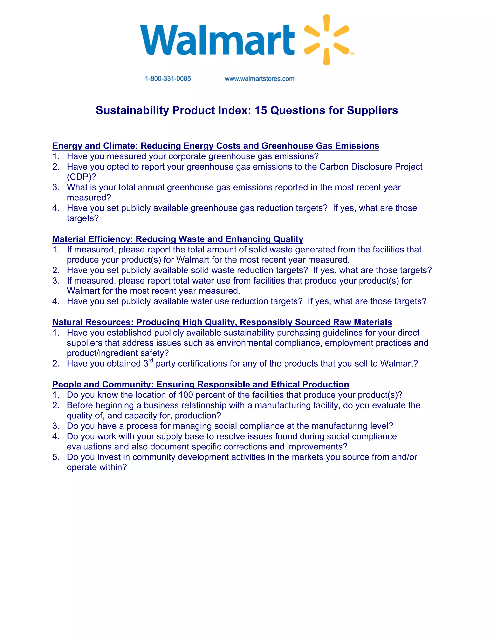 Walmart's Sustainabilty Checklist | PDF