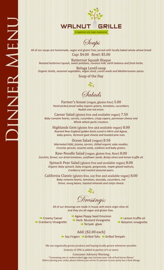 Walnut grille dinner menu | PDF