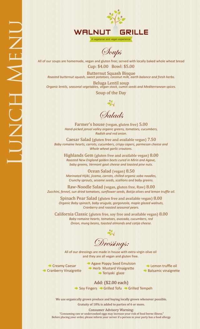 Walnut grille lunch menu | PDF