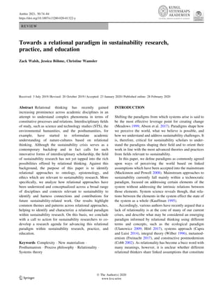 Towards a Relational Paradigm in Sustainability Research, Practice, and ...