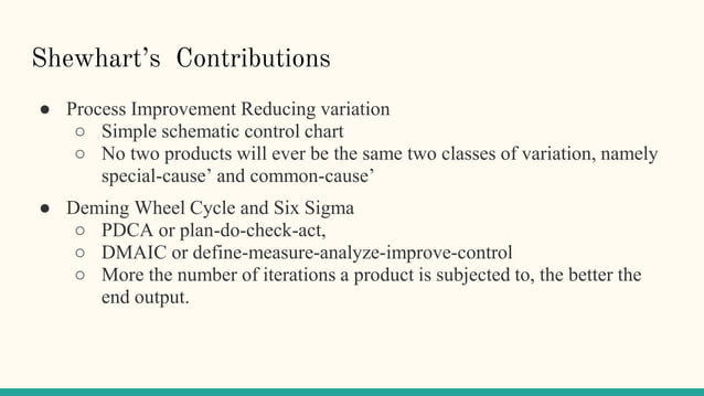 Walter A. Shewhart Introduction and Contribution | PPTX | Manufacturing ...