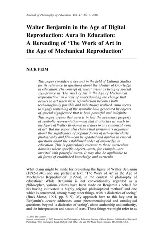 Walter benjamin in_the_age_of_digital_reproduction | PDF | Modern Art ...