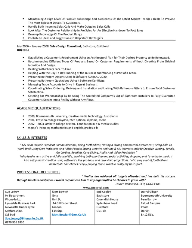 Walter cv | PDF | Sales | Business