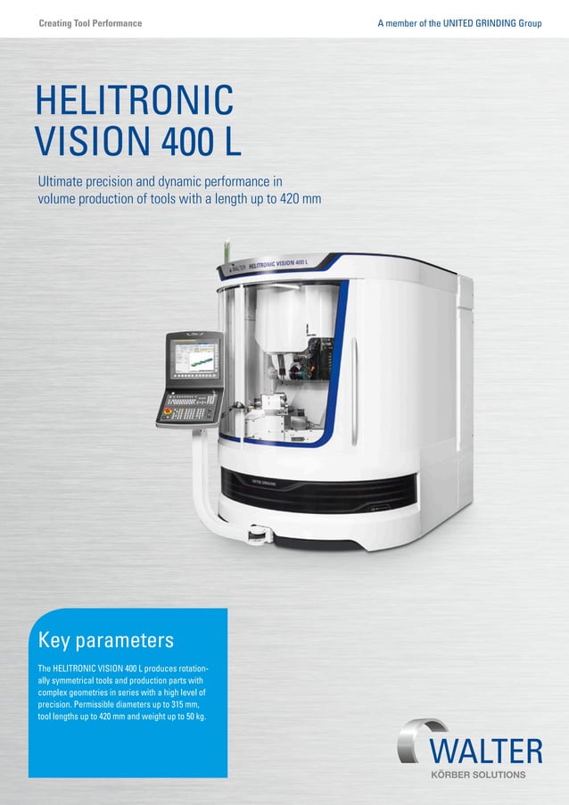 Walter Helitronic Vision 400L CNC Tool and Cutter Grinder - Brochure | PDF