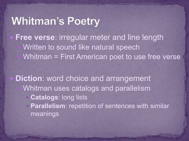 Walt whitman | PPTX | Poetry | Books and Literature