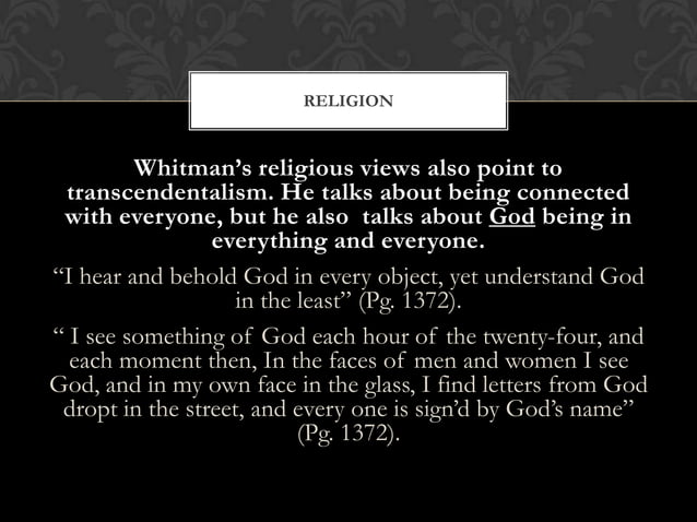 Walt whitman | PPTX | Spirituality | Religion & Spirituality
