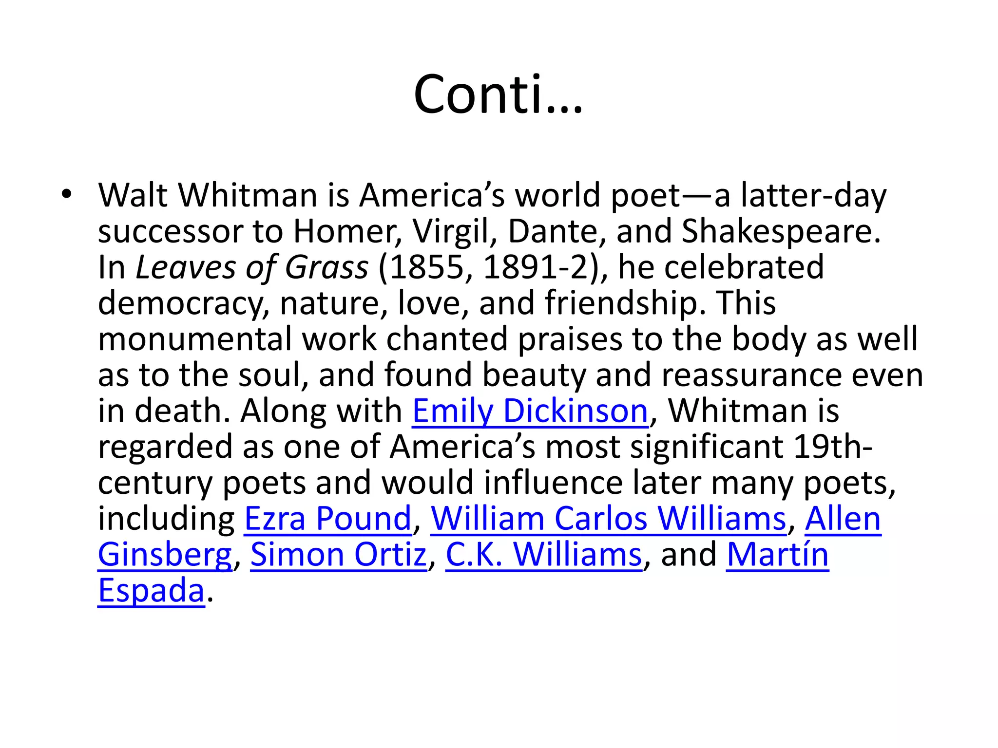 Walt whitman introduction | PPTX