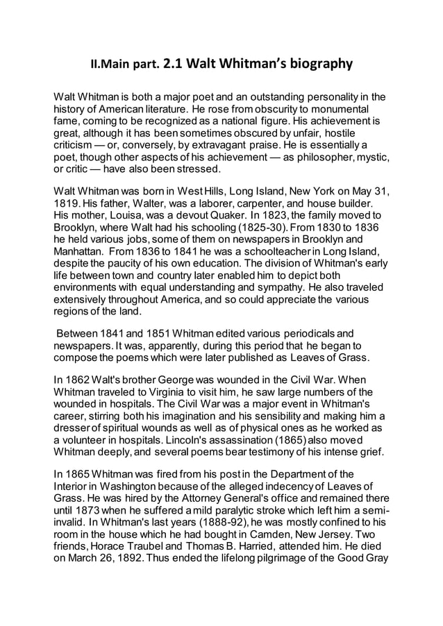 Walt Whitman and his biography.PPTX