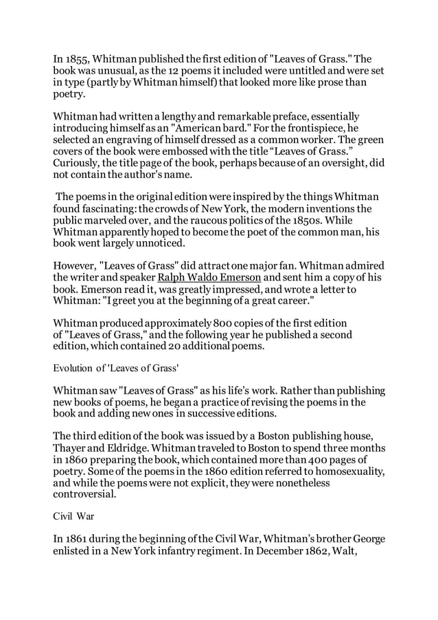 Walt Whitman and his biography.PPTX