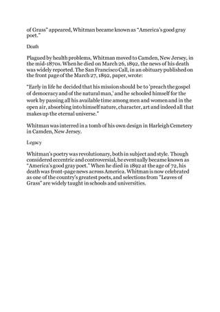 Walt Whitman and his biography.PPTX