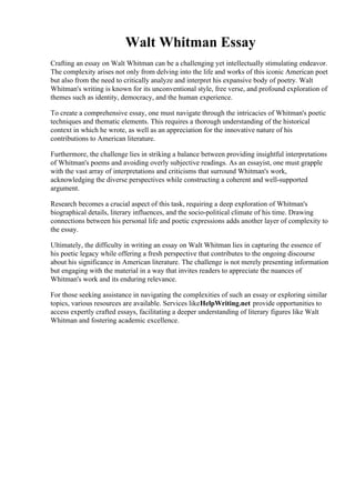 Walt Whitman Essay. i sit and look out walt whitman | PDF