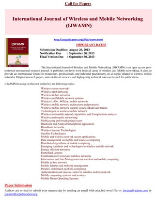 International Journal of Wireless and Mobile Networking (IJWAMN) | PDF