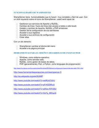 Wampserver caracteristicas y especificaciones | PDF