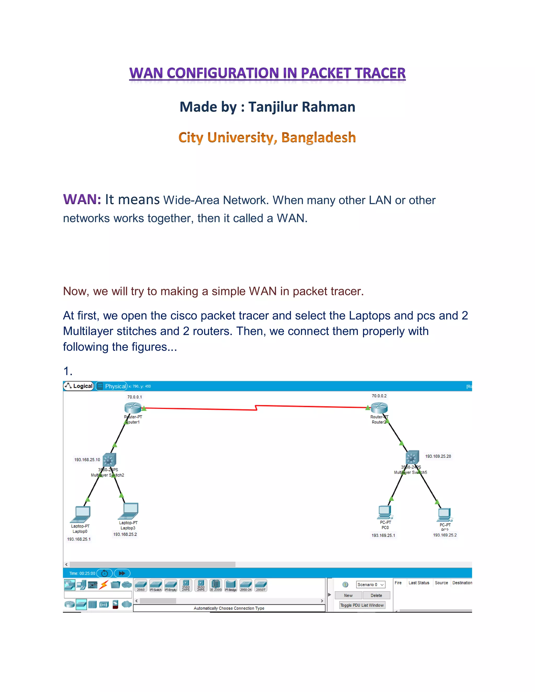 Wan configuration in packet tracer by Tanjilur Rahman | PDF