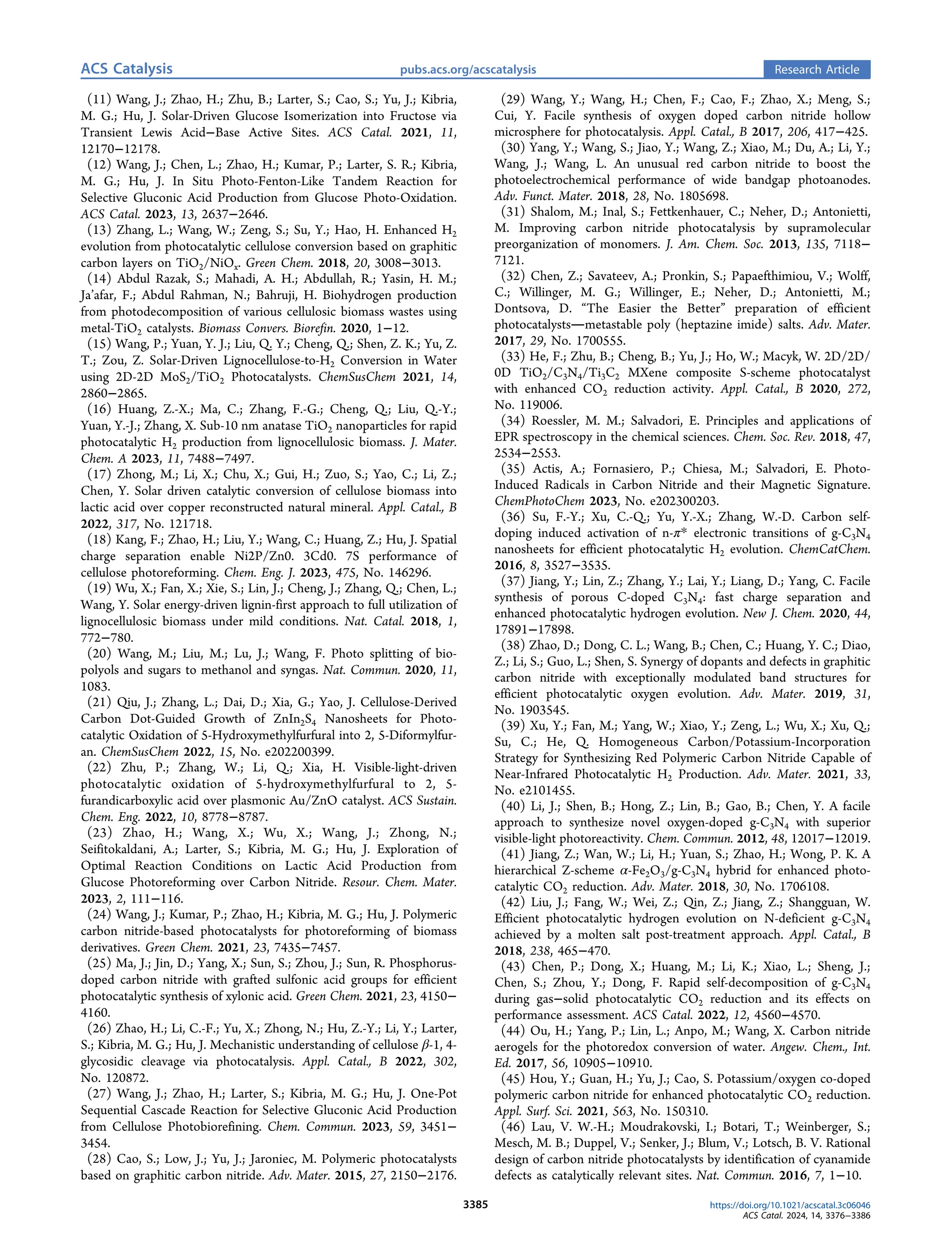 Solar-Driven Cellulose Photorefining into Arabinose over Oxygen-Doped Carbon Nitride | PDF