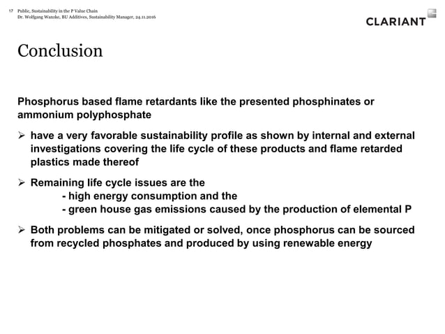 Wolfgang Wanzke – sustainability manager Clariant - Sustainability in ...