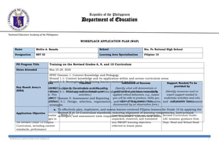 Workplace Application Plan for Revised Grade 10 Filipino Curriculum ...