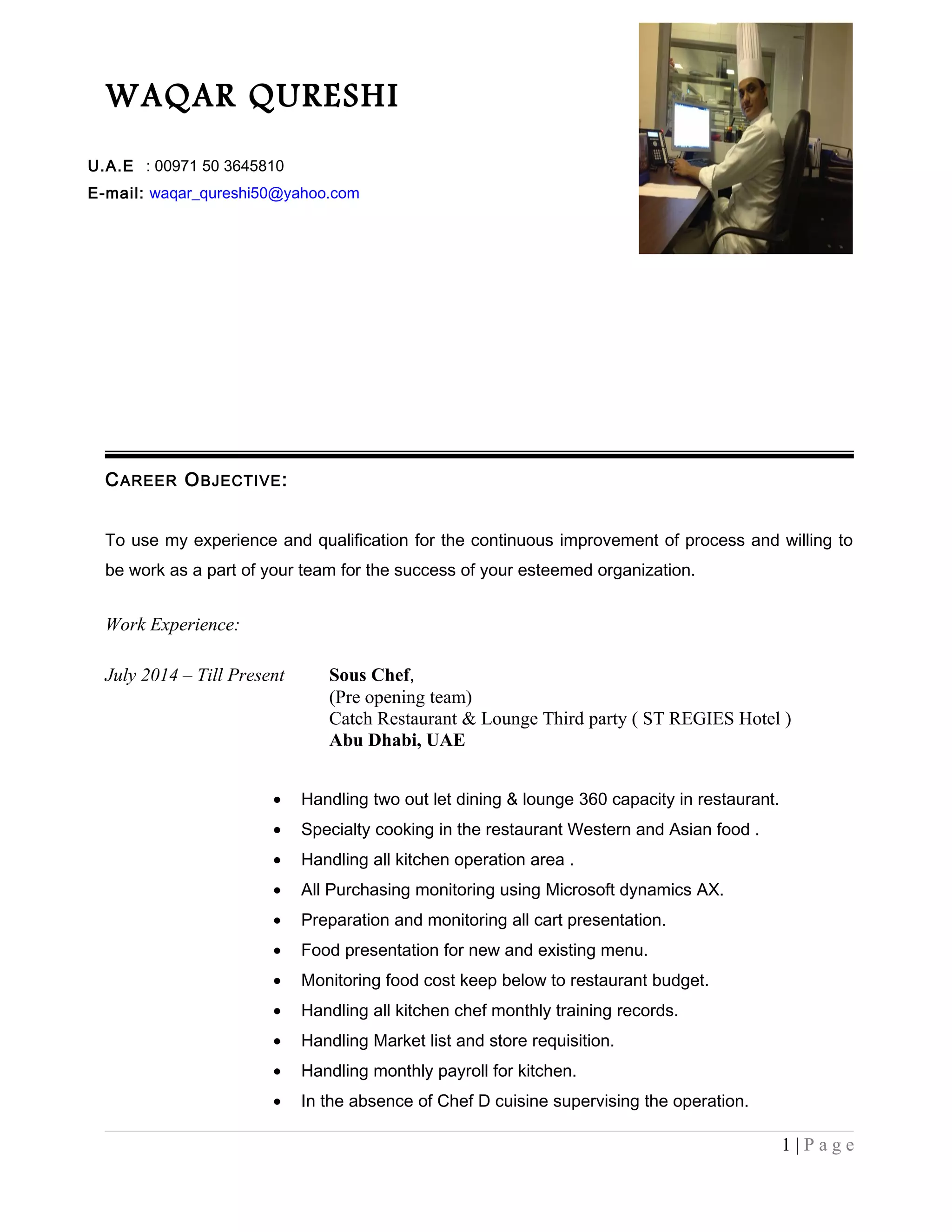 Waqar resume | DOC | Food & Drink