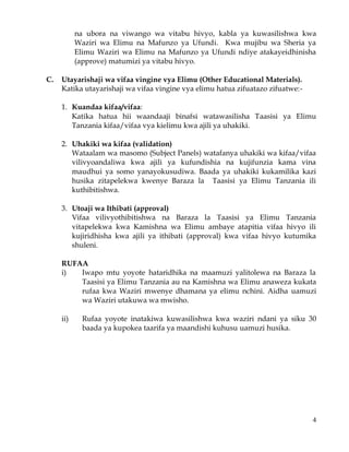 Waraka wa elimu na. 4 wa mwaka 2014 kuhusu utayarishaji wa vifaa vya kujifunzia na kufundishia | PDF