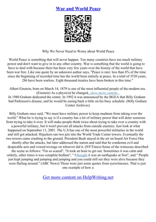 War And Peace Essay | PDF