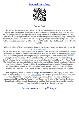 War And Peace Essay | PDF