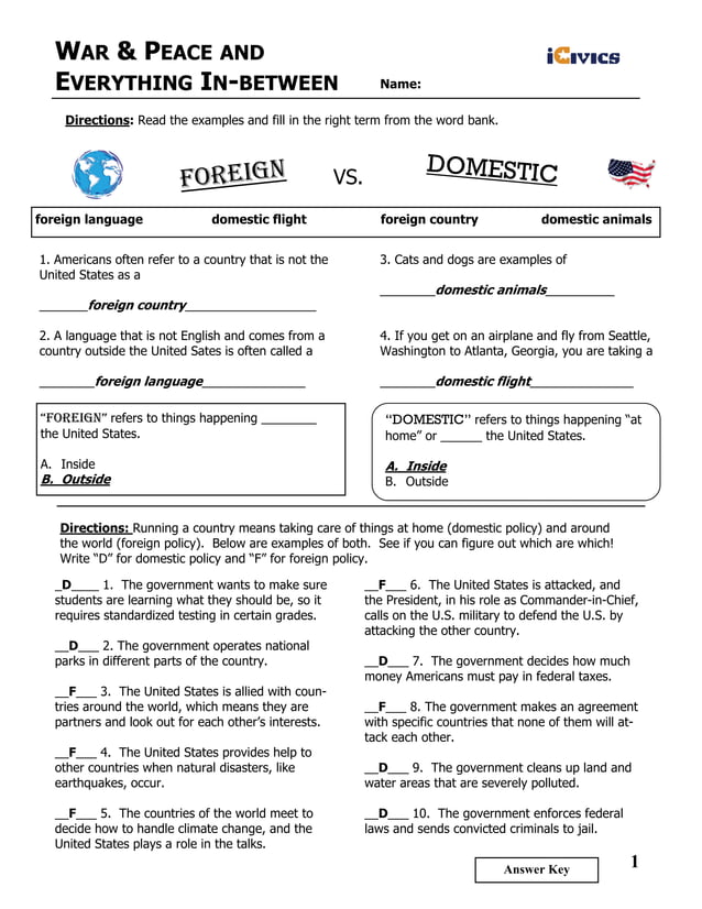 War and peace lesson- Answers | PDF