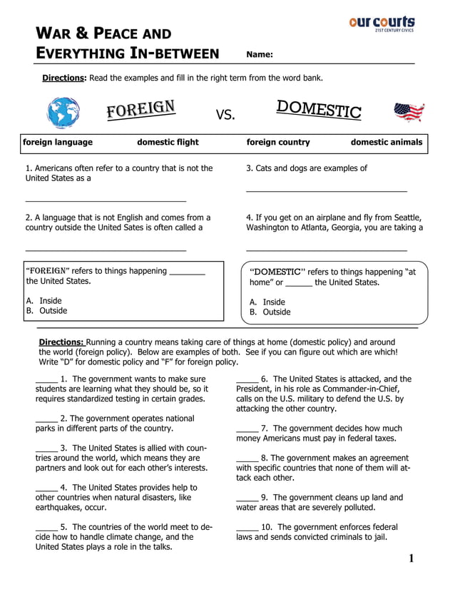 War and peace student handout | PDF | Political Issues & policy | Politics