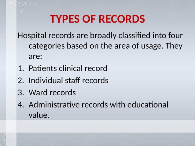 Ward Record in the hospital settings pptx | PPT