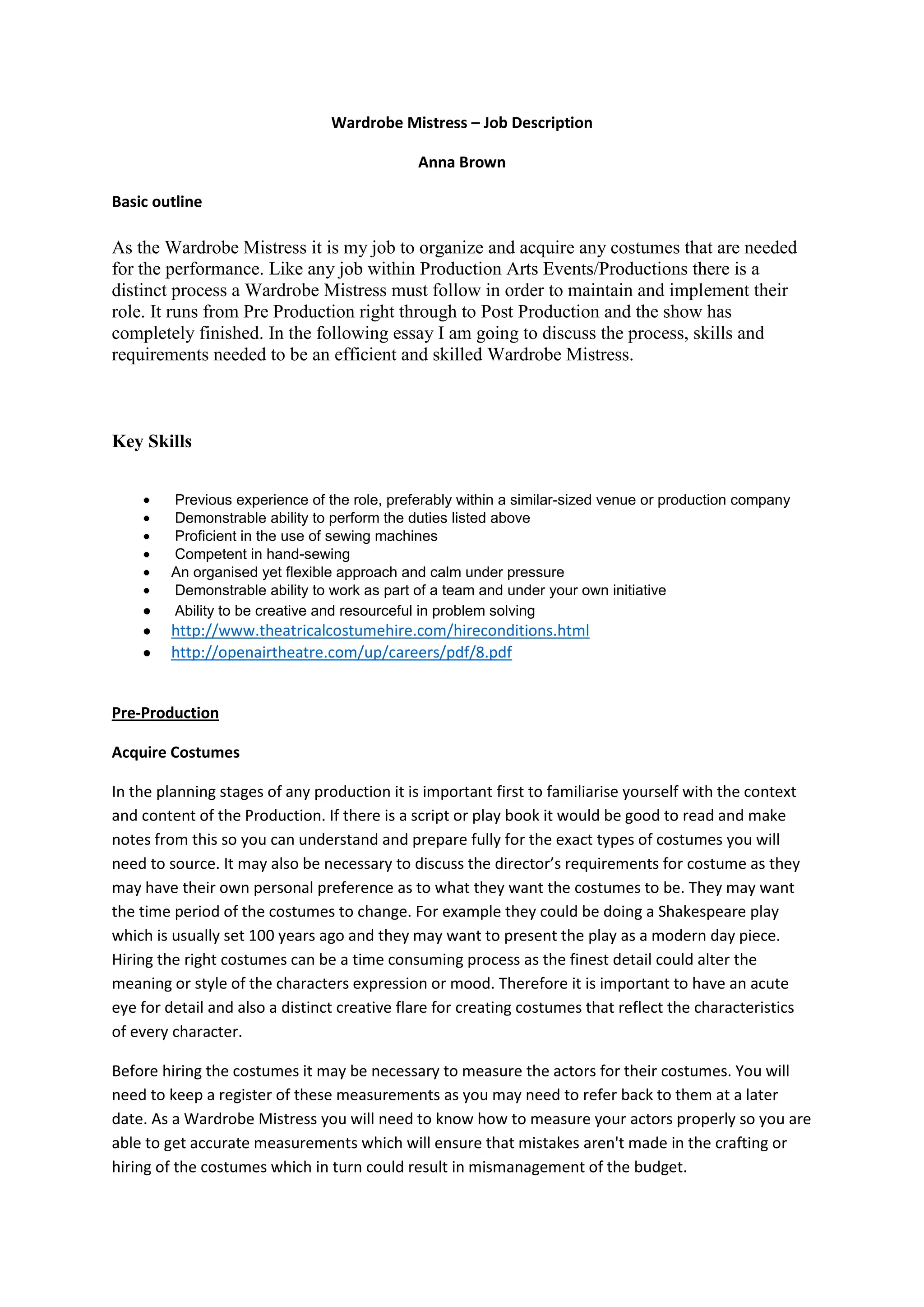 Wardrobe mistress | DOCX