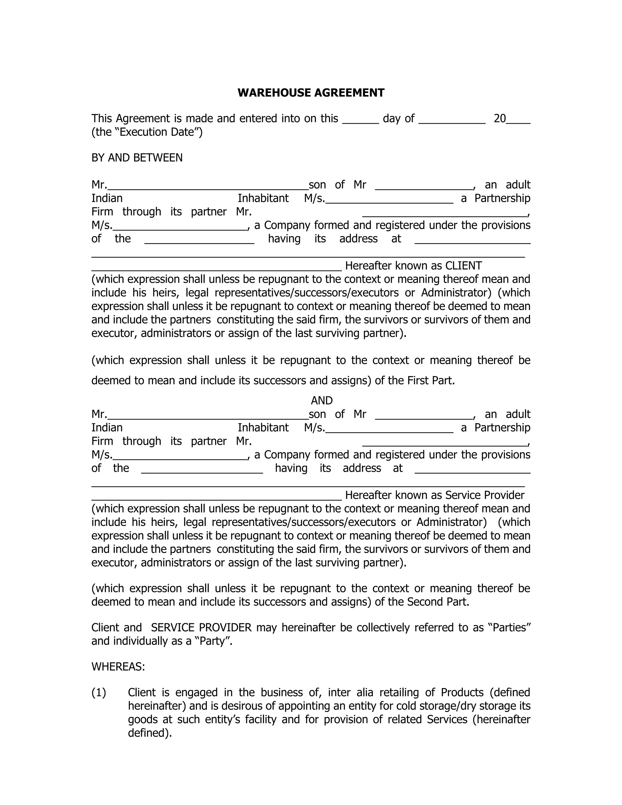 WAREHOUSE AGREEMENT | PDF