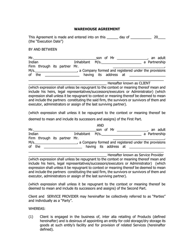 WAREHOUSE AGREEMENT | PDF
