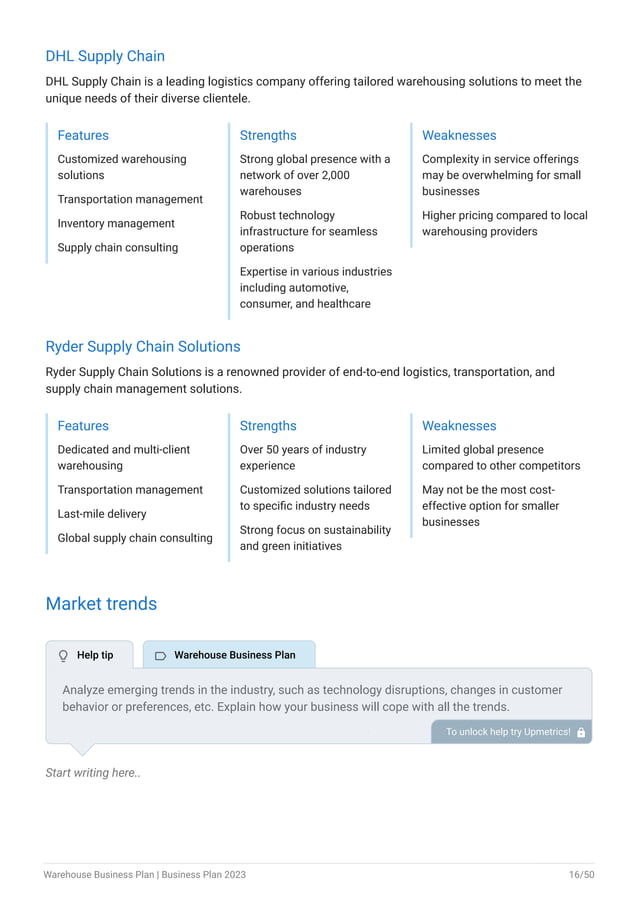 Warehouse Business Plan Example | Upmetrics | PDF