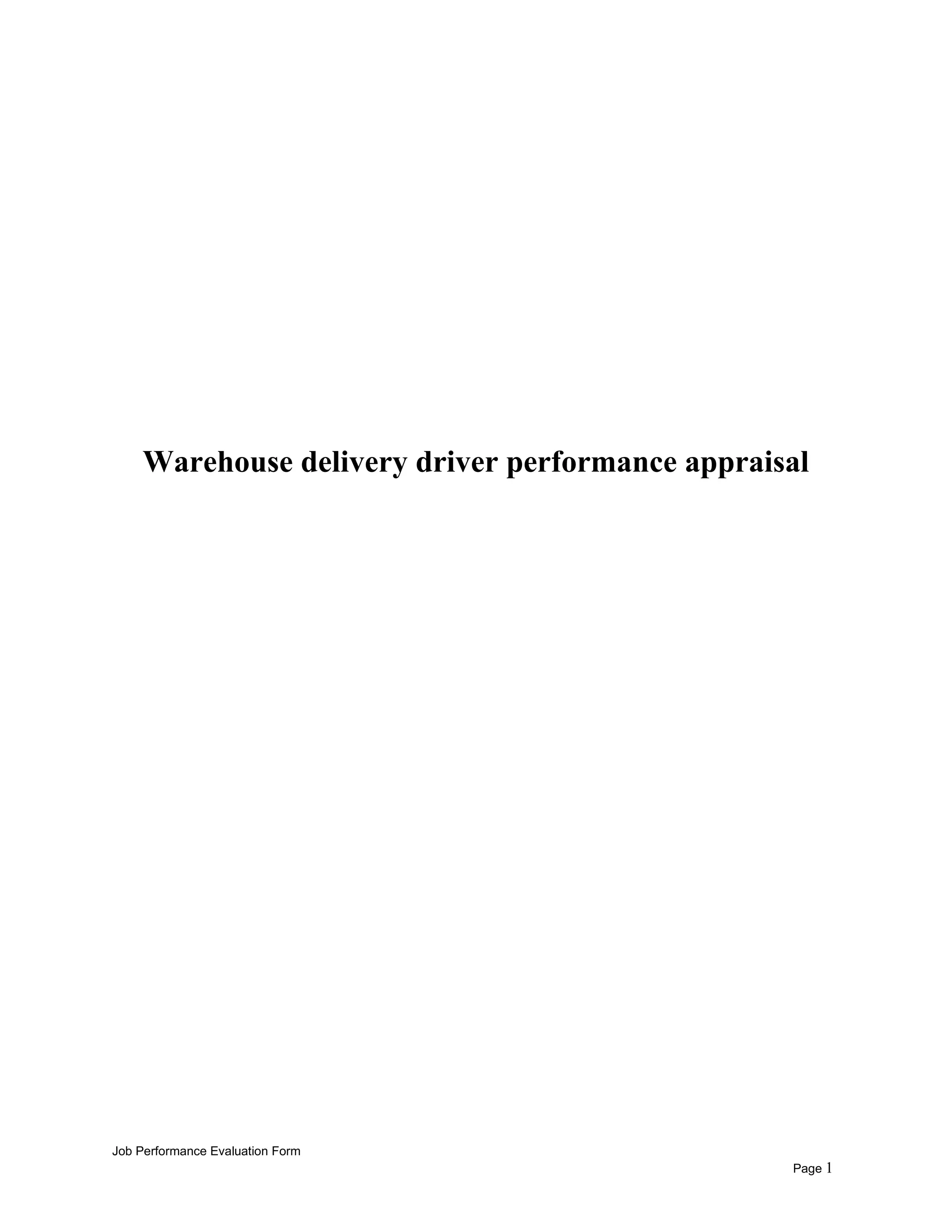 Warehouse delivery driver performance appraisal | DOC