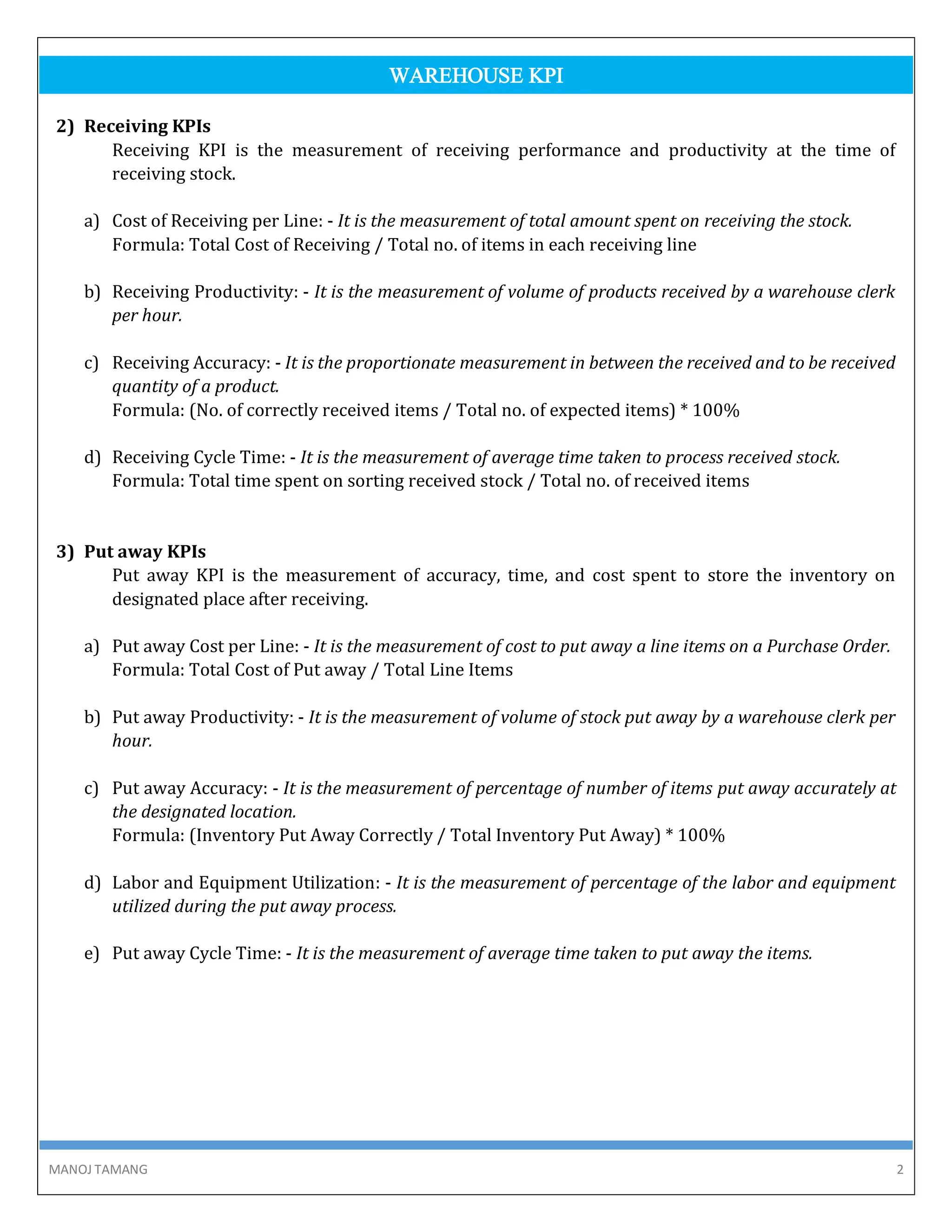 Warehouse KPIs - Mastering warehouse efficiency | PDF