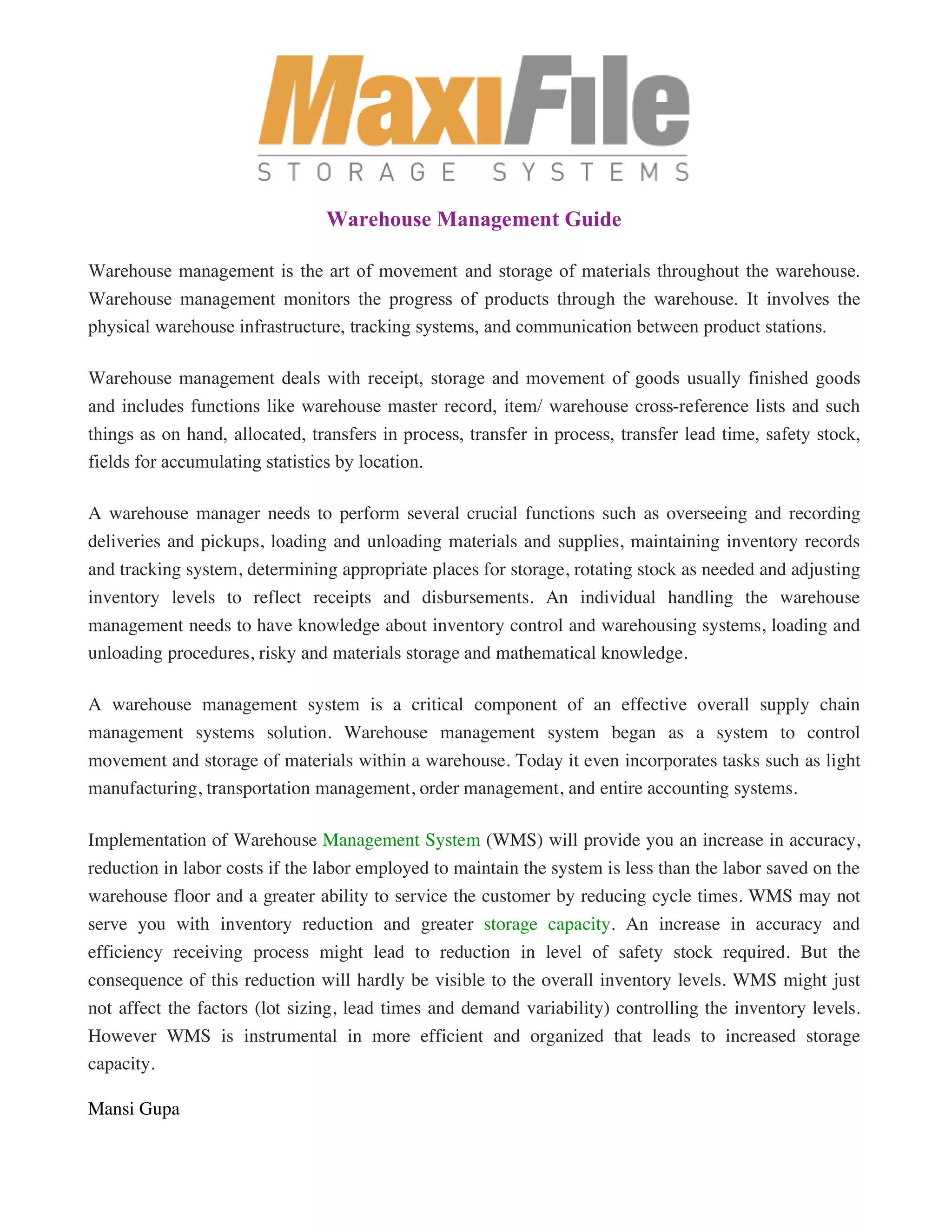 Warehouse management guide | PDF