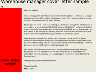 Warehouse manager cover letter | PPT