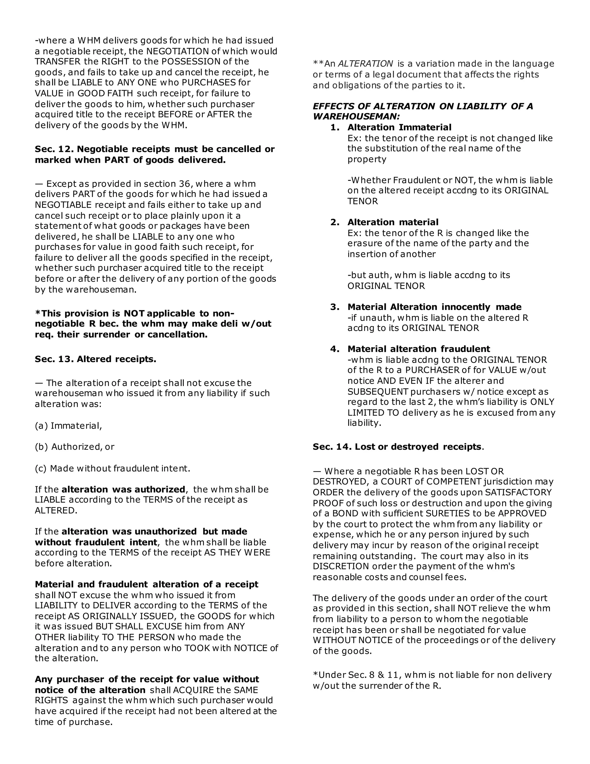 Warehouse receipts law notes | DOCX