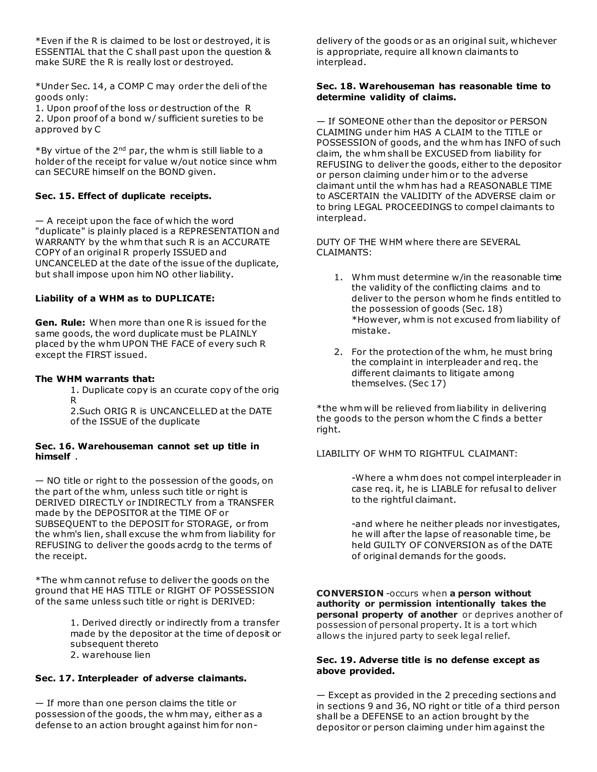 Warehouse receipts law notes | DOCX