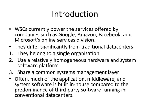 Warehouse scale computer | PPTX | Computer Networking | Computing