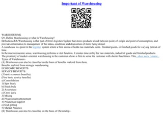 Warehousing Case Study | PPT