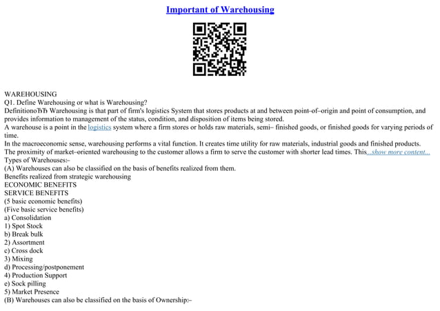 Warehousing Case Study | PPT