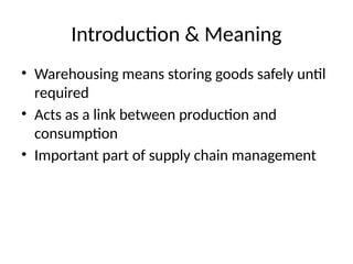 Warehousing_Presentation in supply chain management | PPTX