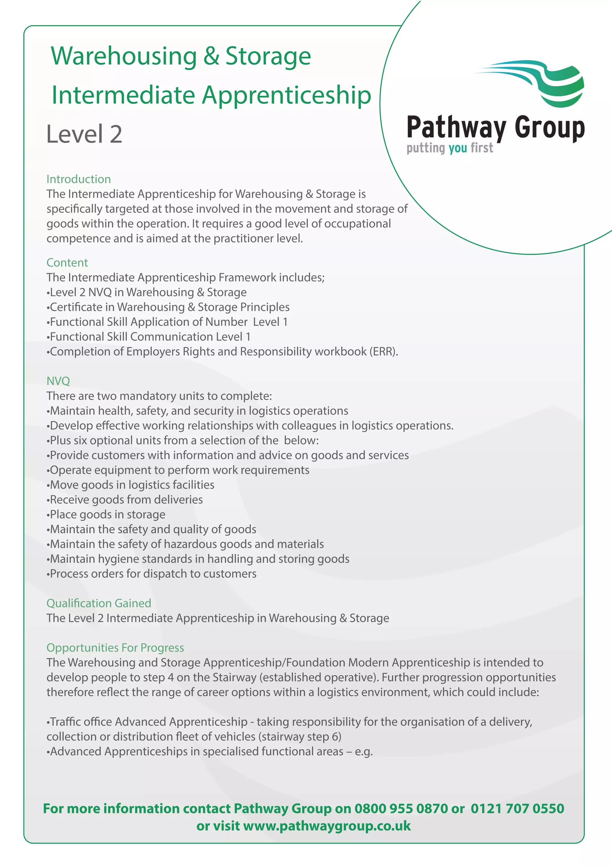 Warehousing & storage intermediate apprenticeship | PDF | Logistics ...