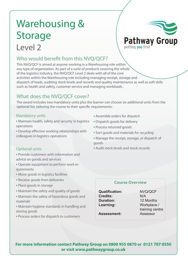 Warehousing & storage Level 2, NVQ Warehousing, | PDF | Logistics ...