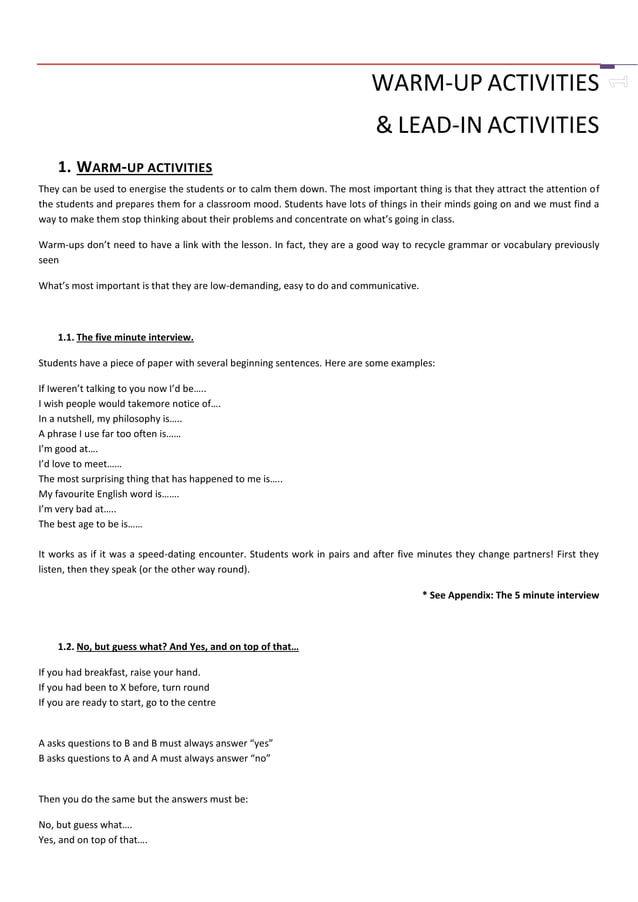 Warm ups | PDF | Educational Assessment | Education