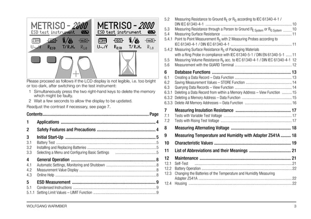 Manual de uso del megohmetro METRISO 2000 | PDF